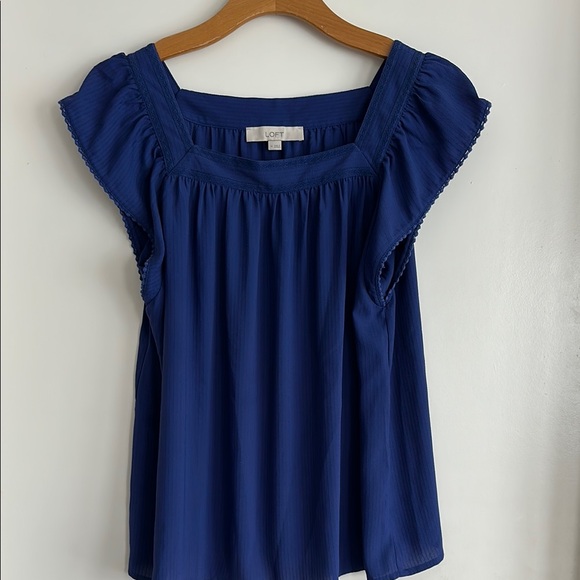 LOFT | Tops | Loft Blue Flutter Sleeve Blouse With Ruffled Relaxed Fit ...